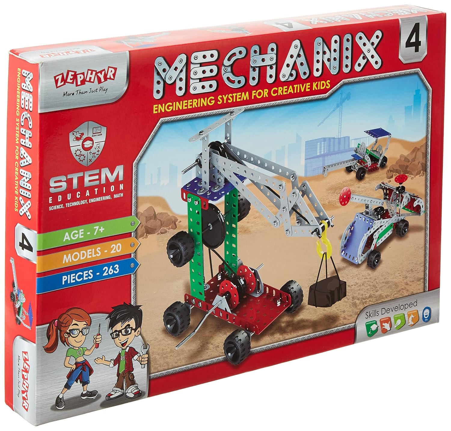Mechanix 4 STEM Engineering System for Kids (263 Pieces, 20 Models ...